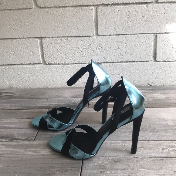 Shoes | Size 1 Blue Metallic Open Toe High Heel | Poshmark